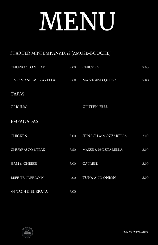 Menu – Emma's Empanadas